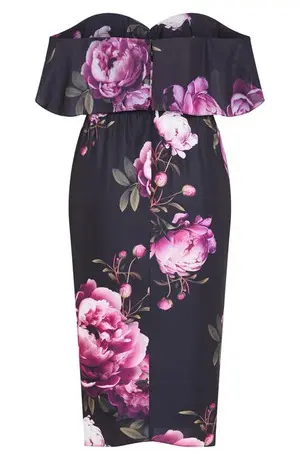 City Chic Off-the-shoulder Floral Print Midi Dress