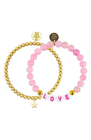 LITTLE MISS ZOE Gold-plated And Gemstone Bracelet Set - Pink