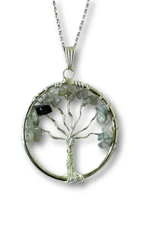 HUMANIST BEAUTY Tree Of Life Gemstone Pendant Necklace - Labradorite