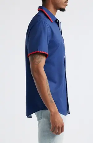 MAVRANS Weekend Crochet Trim Short Sleeve Performance Button-up Shirt