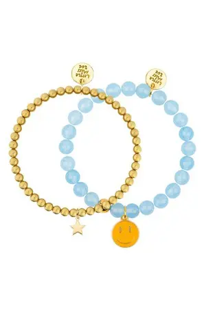 LITTLE MISS ZOE Smiley Gemstone And Gold Bracelet Set - Blue