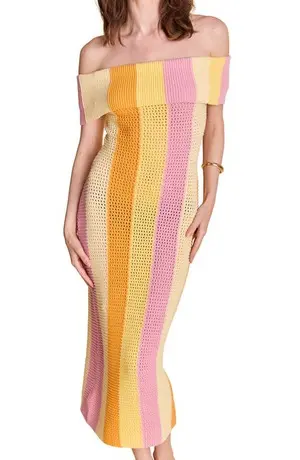 Endless Rose Off-the-shoulder Striped Knit Dress - Sunrise