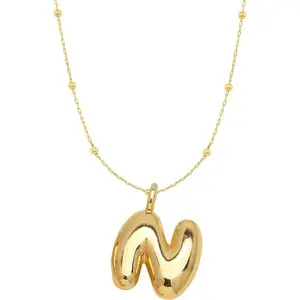 EMMA RAE 14K Gold Plated Bubble Initial Pendant Necklace Letter N