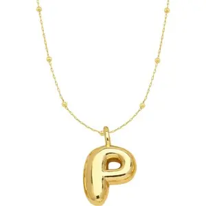 EMMA RAE 14K Gold Plated Bubble Initial Pendant Necklace Letter P