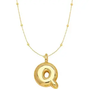EMMA RAE 14K Gold Plated Bubble Initial Pendant Necklace Letter Q