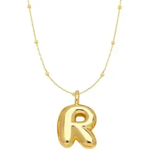 EMMA RAE 14K Gold Plated Bubble Initial Pendant Necklace Letter R