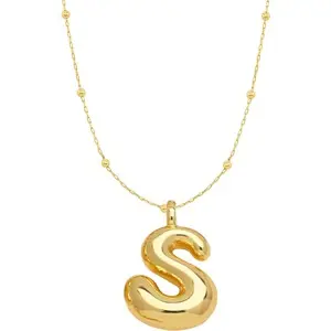 EMMA RAE 14K Gold Plated Bubble Initial Pendant Necklace Letter S