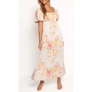 Puff Sleeve Square Neck Maxi Dresses