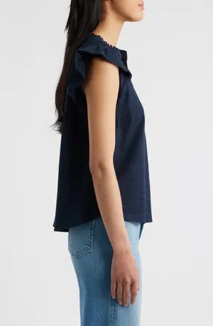 Wit & Wisdom Flutter Sleeve Top - Navy