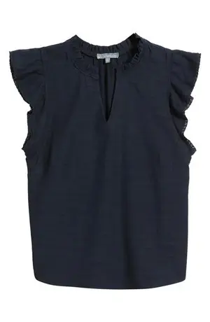 Wit & Wisdom Flutter Sleeve Top - Navy
