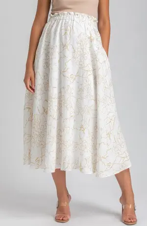 PIETRO BRUNELLI Floral Print Maternity Midi Skirt - White/brown
