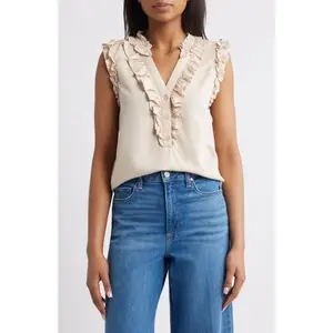 Wit & Wisdom Ruffle Accent Sleeveless Top - Macadamia
