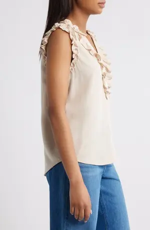 Wit & Wisdom Ruffle Accent Sleeveless Top - Macadamia