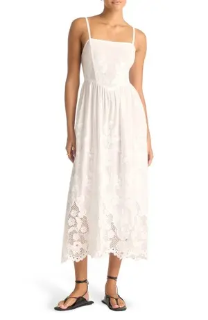 VITAMIN A® Flora Embroidered Sleeveless Cover-up Maxi Dress - White