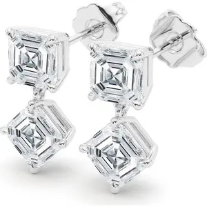 HAUTECARAT Lab Grown Diamond Asscher Cut Drop Earrings - 18k White Gold