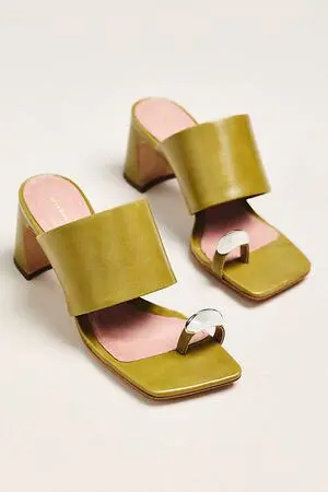 Anthropologie Toe-ring Block-heel Mules - Moss