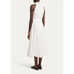 Proenza Schouler Belted Ladder Stitch Poplin Midi Dress - White