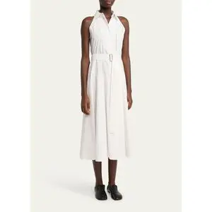 Proenza Schouler Belted Ladder Stitch Poplin Midi Dress - White