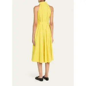 Proenza Schouler Belted Ladder Stitch Poplin Midi Dress - White