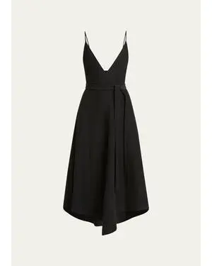 Proenza Schouler Elaine Belted Linen-blend Midi Dress - Black