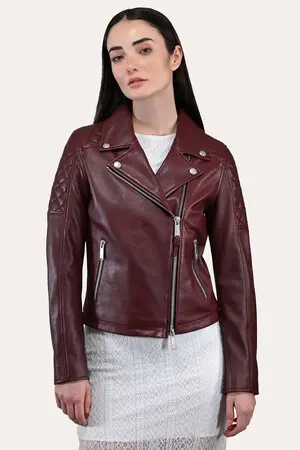 Frye Oklahoma Biker Leather Jacket - Burgundy