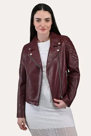 Frye Oklahoma Biker Leather Jacket - Burgundy