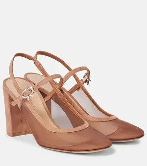 GIANVITO ROSSI Francoise 85 Suede-trimmed Slingback Pumps - Beige