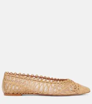 AQUAZZURA Kahlo Raffia And Mesh Ballet Flats