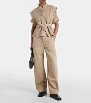 LEMAIRE Belted Cotton Twill Denim Vest - Beige