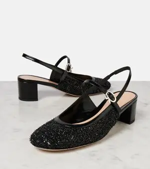 GIANVITO ROSSI Leather-trimmed Slingback Pumps - Black