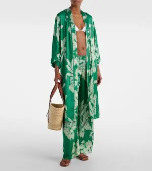 Poupette St Barth Erica Floral Satin Kaftan