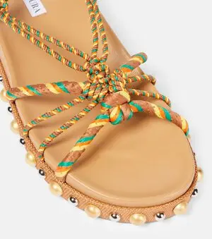 AQUAZZURA Embellished Raffia Sandals - Multicoloured