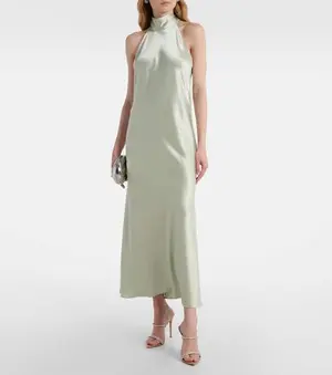 Galvan Sienna Scarf-detail Satin Maxi Dress - Green