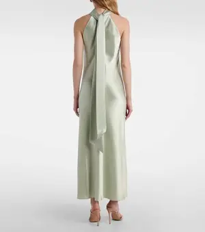 Galvan Sienna Scarf-detail Satin Maxi Dress - Green