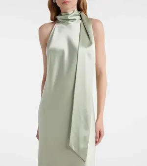 Galvan Sienna Scarf-detail Satin Maxi Dress - Green