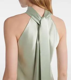 Galvan Sienna Scarf-detail Satin Maxi Dress - Green