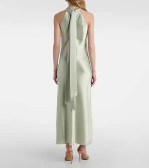 Galvan Sienna Scarf-detail Satin Maxi Dress - Green