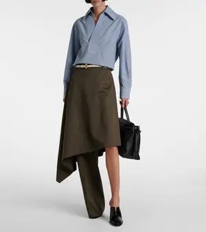 Bottega Veneta Asymmetric Wool Midi Skirt - Green