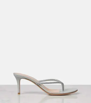 GIANVITO ROSSI India 70 Embellished Suede Thong Sandals - Grey