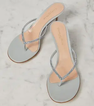 GIANVITO ROSSI India 70 Embellished Suede Thong Sandals - Grey