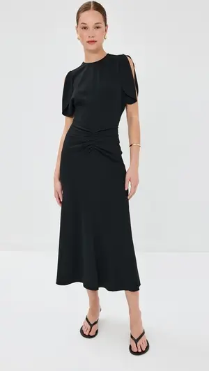 Victoria Beckham Gathered Waist Midi Dress - Black