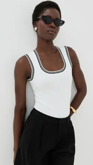 LE BOP Ringer Tank Bodysuit - White & Black