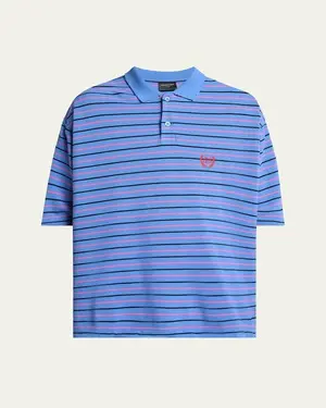 Balenciaga Striped Pique Polo Shirt - Bleu/rosso
