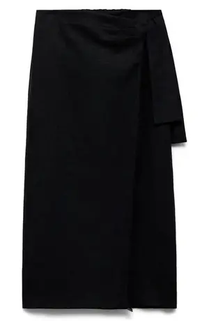 Mango Side Tie Linen Wrap Skirt