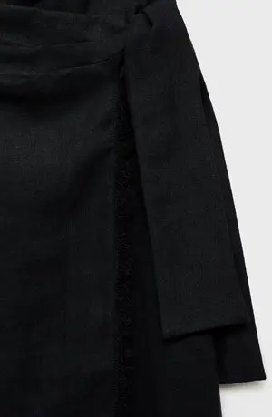 Mango Side Tie Linen Wrap Skirt