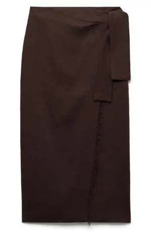 Mango Side Tie Linen Wrap Skirt