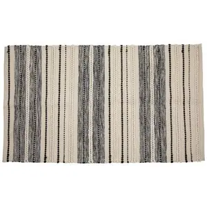 NORTHLIGHT 3.5' X 2.25' Cream And Black Twisted Textured Handloom Woven Outdoor Throw Rug - Blue