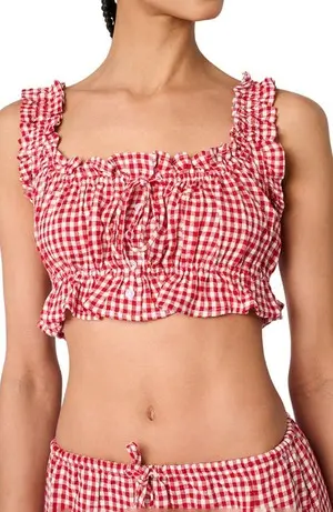 WeWoreWhat Ruffle Button Up Crop Top