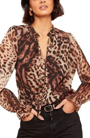 FRIENDS LIKE THESE Animal Print Ruffle Trimmed Top