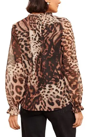FRIENDS LIKE THESE Animal Print Ruffle Trimmed Top
